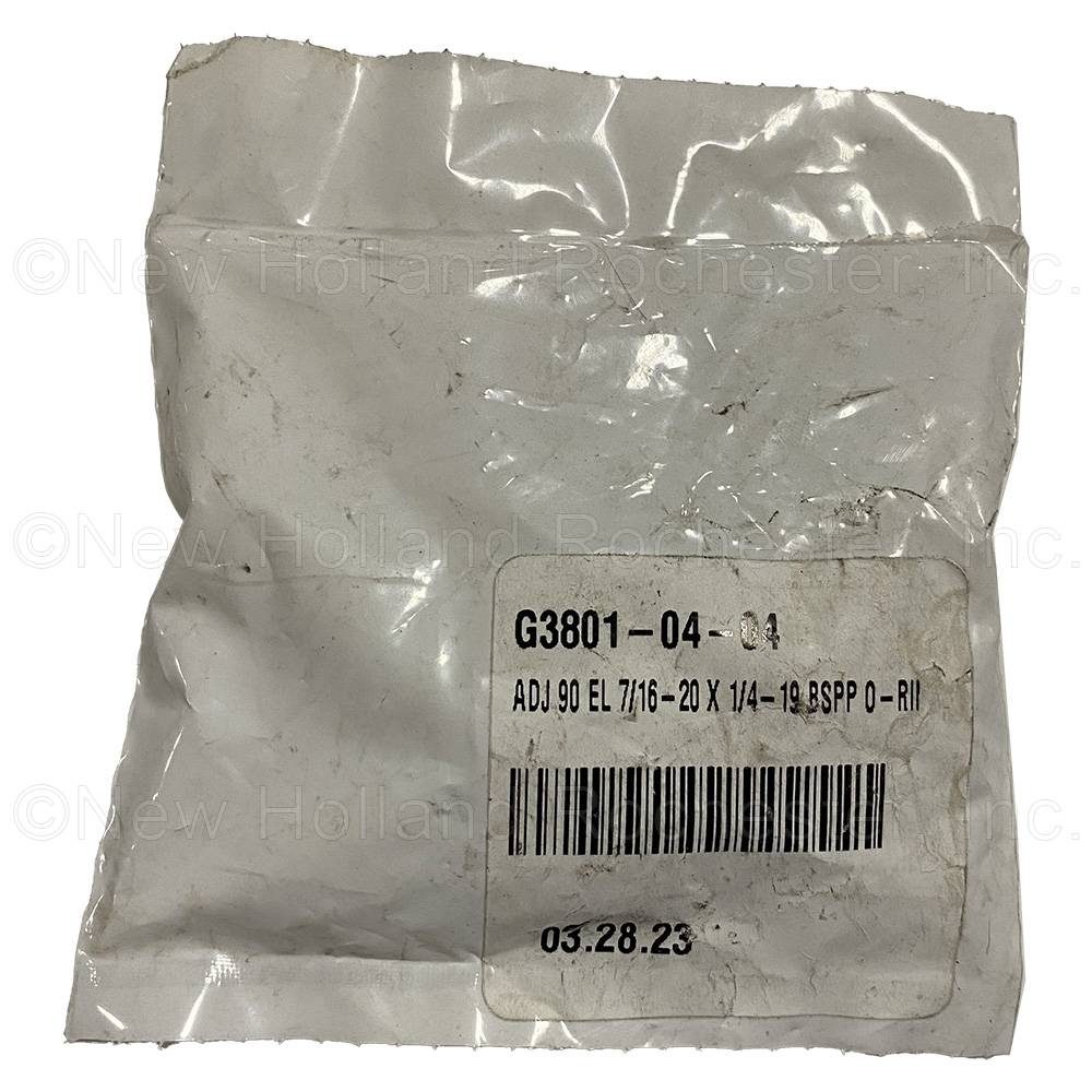 Kinze Adj 90-Deg Elbow 7/16"-20 x 1/4"-19 BSPP O-Ring Adapter Part # G3801-04-04 - New Holland ...